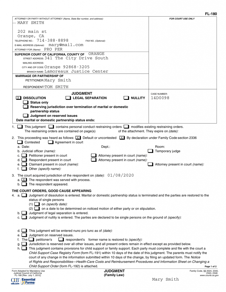 FL-180 | LegalDocsA2Z | Divorce Attorney Orange County